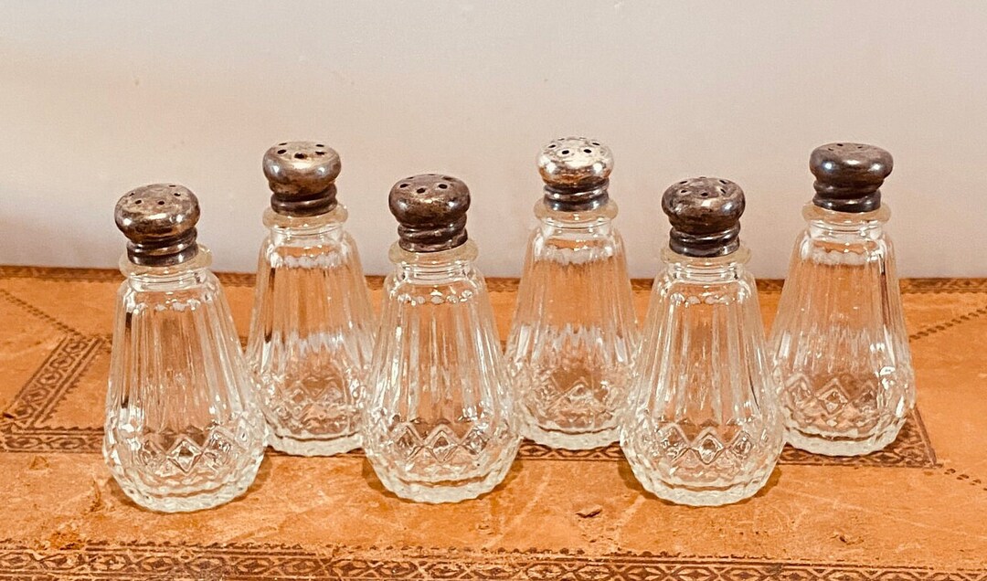 Vintage - Set of Six Salt Shakers Near Cut Sterling Silver Tops Mini ...