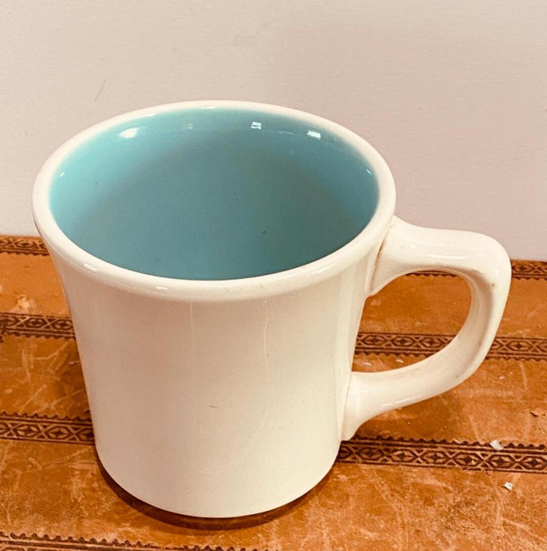 1 Genuine TAYLOR Diner Mug Aqua Blue White Made in USA Mid Century ...
