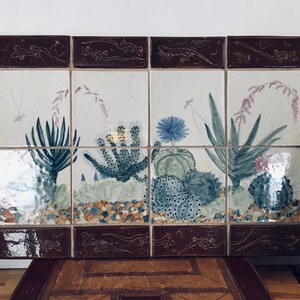 Vintage Hand Painted Cactus & Desert Flowers - Tile Picture - Original ...