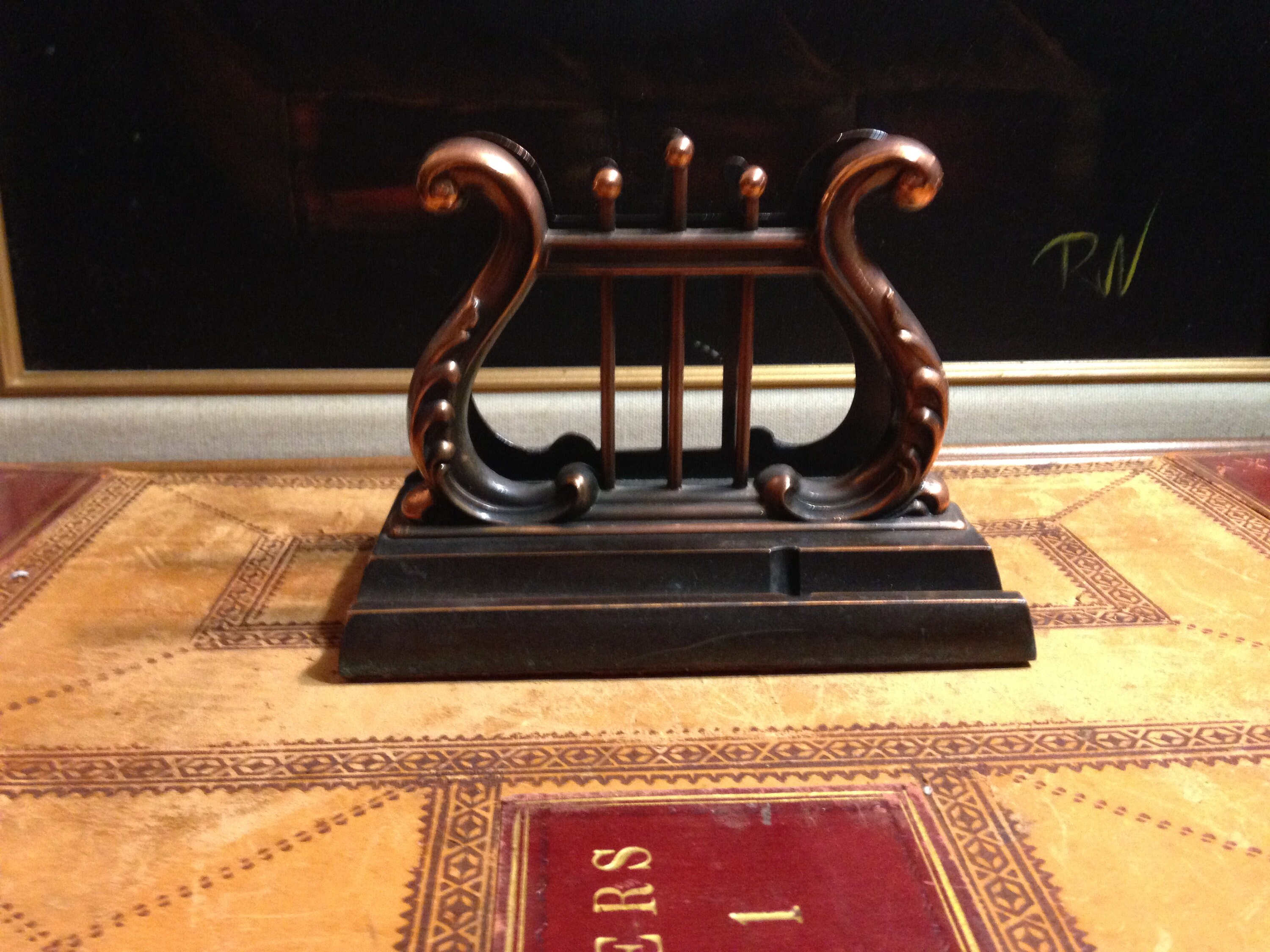 Bronzed Metal Pen and Notecard Rack Recipe Holder Letter | Etsy