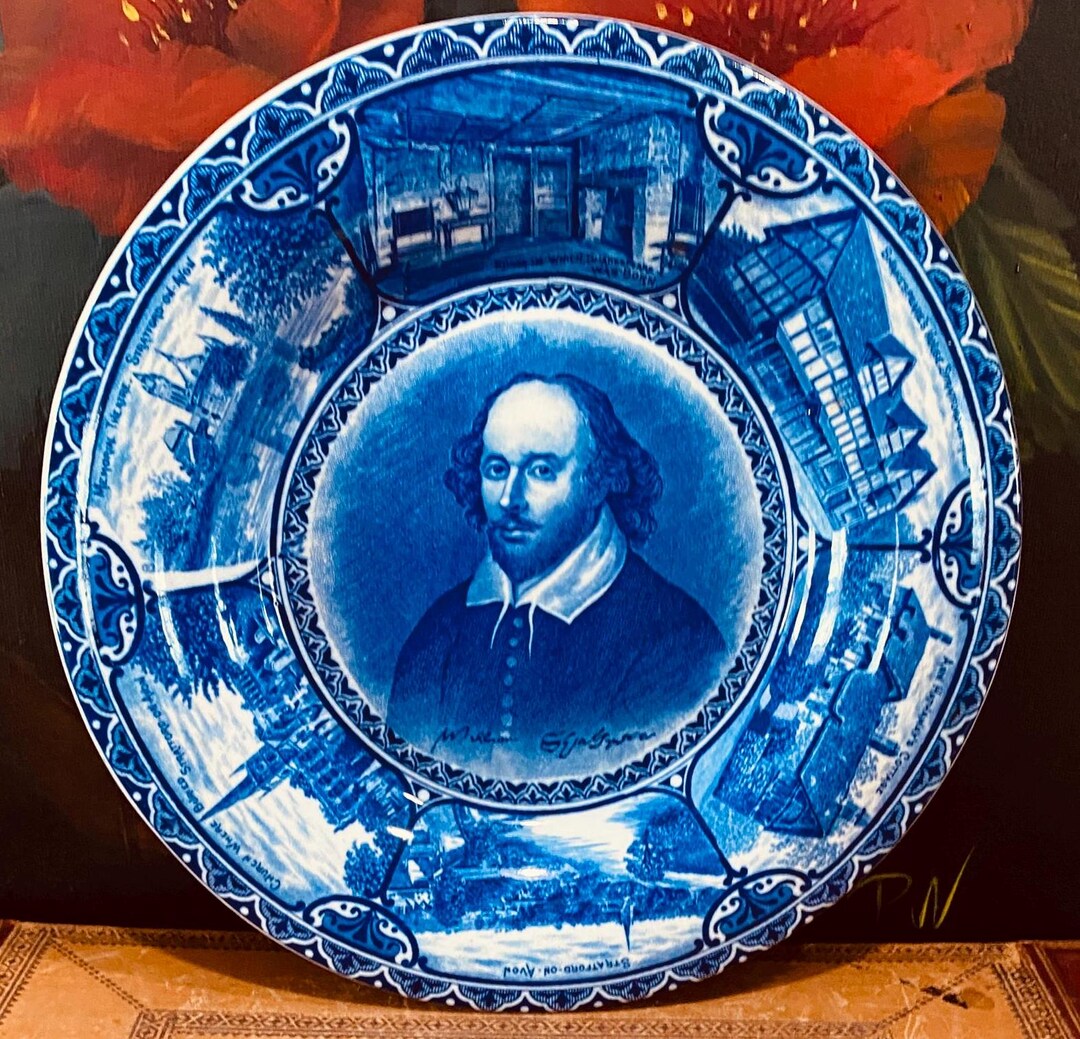 Antique Blue & White William Shakespeare Plate - Staffordshire ...