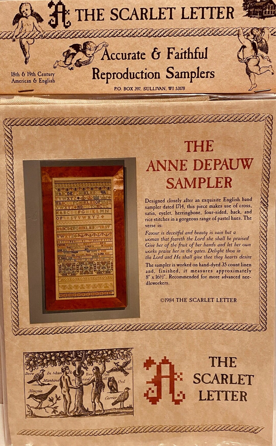 Counted Cross Stitch Sampler Kit by the Scarlet Letter 1984 - Etsy