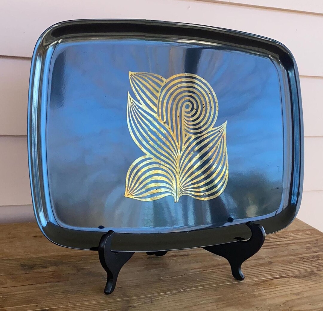 Couroc Serving Tray Stylized Leaf Design Mid-century Modern Retro ...
