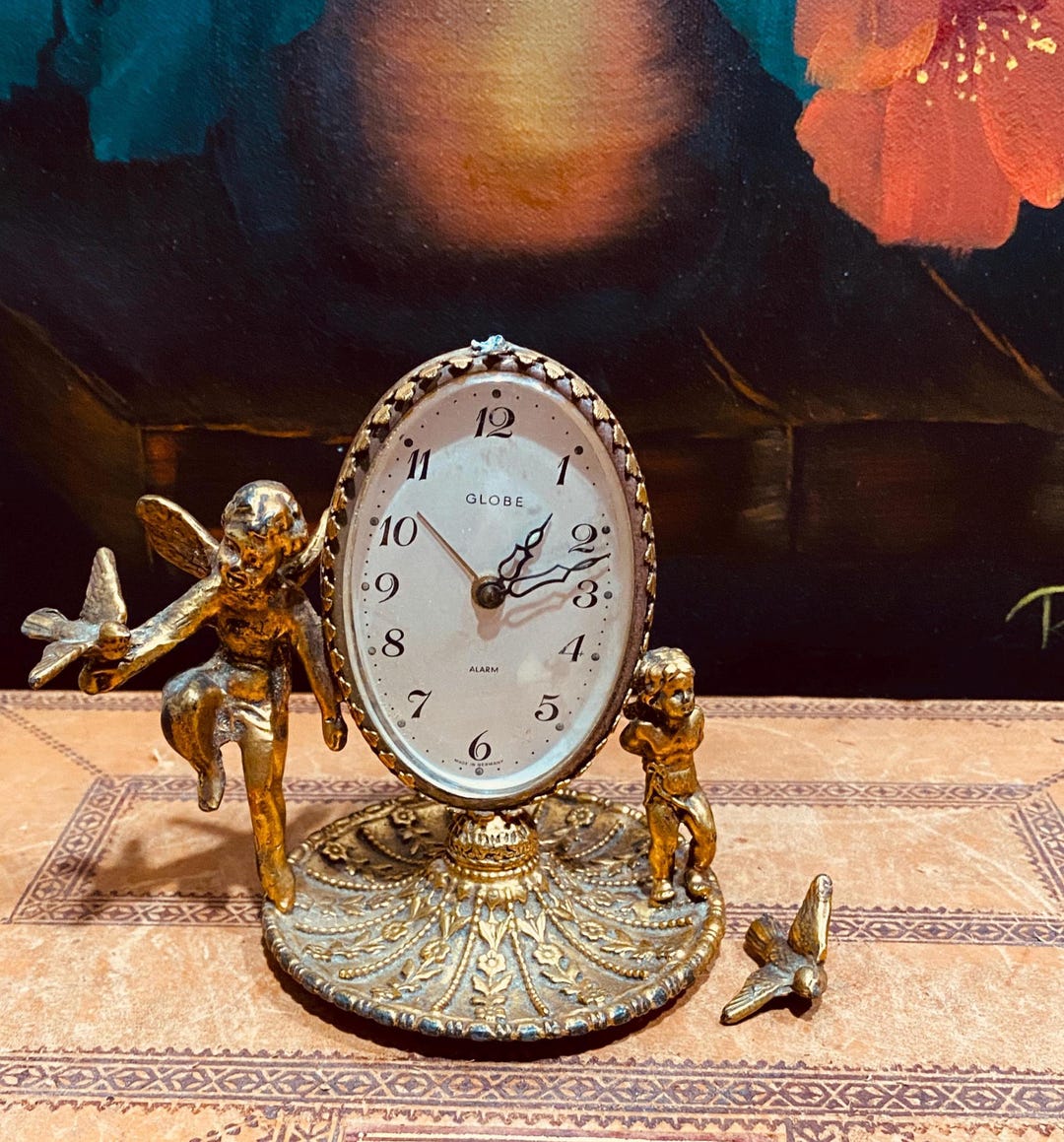Clock - Alarm - German - Oval - Gilded Brass - Cherubs - Salvage - Etsy