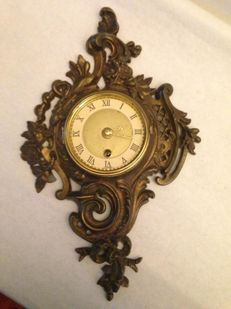 Rococo Wall Clock Cast Metal Brass Finish Germany | Etsy