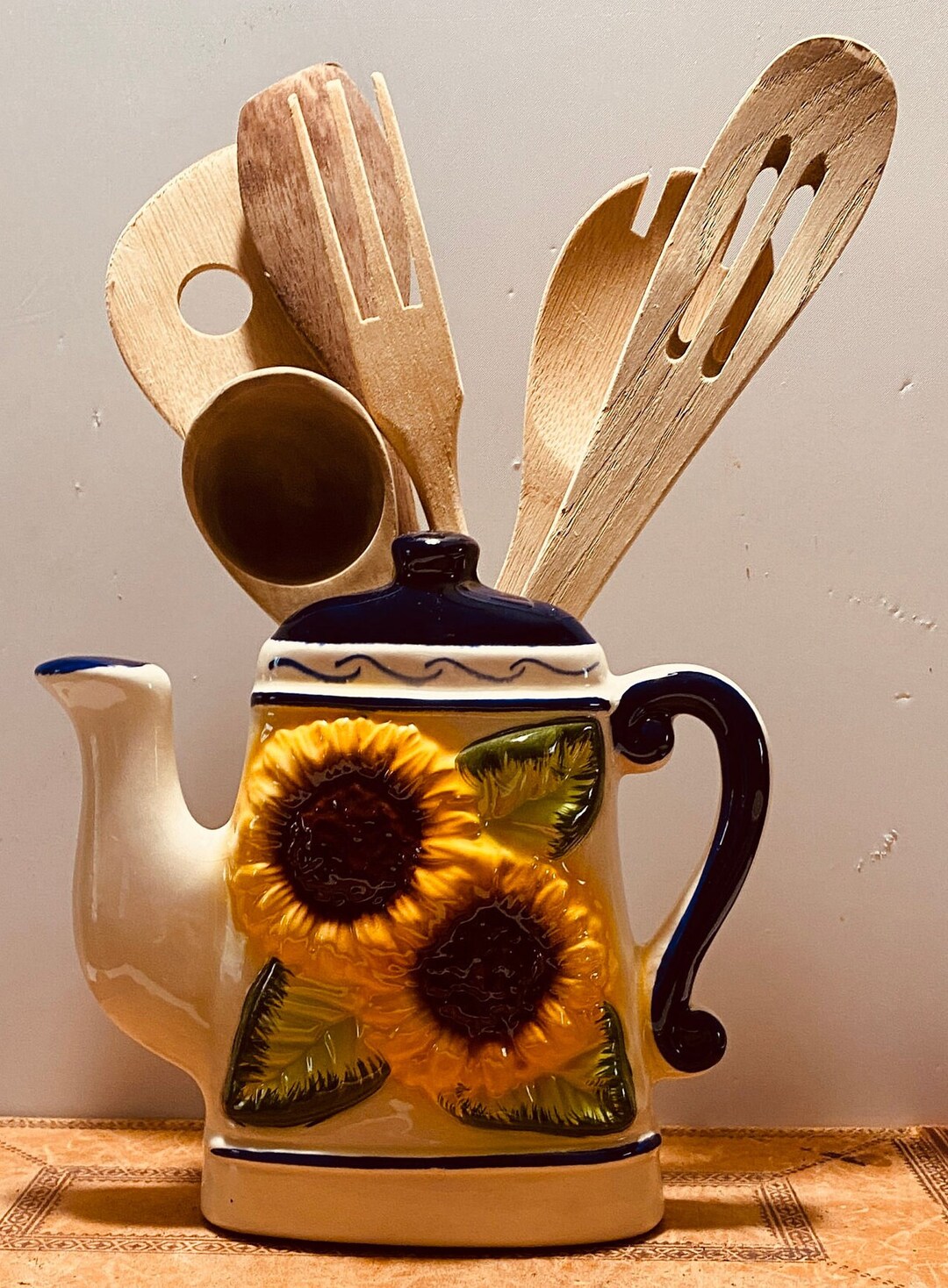 Vintage Pottery Sunflower Utensil Caddy Retro Country Kitchen Decor - Etsy