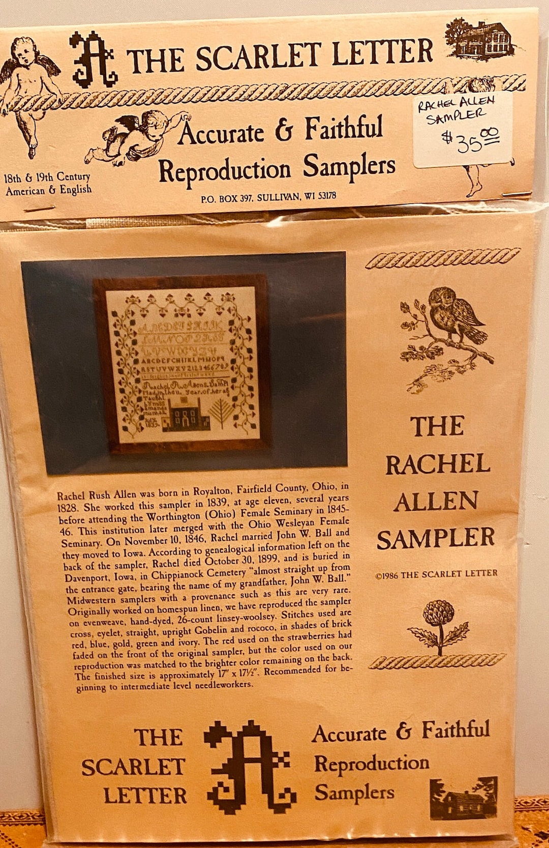 Counted Cross Stitch Sampler Kit- by the Scarlet Letter 1986 the Rachel ...