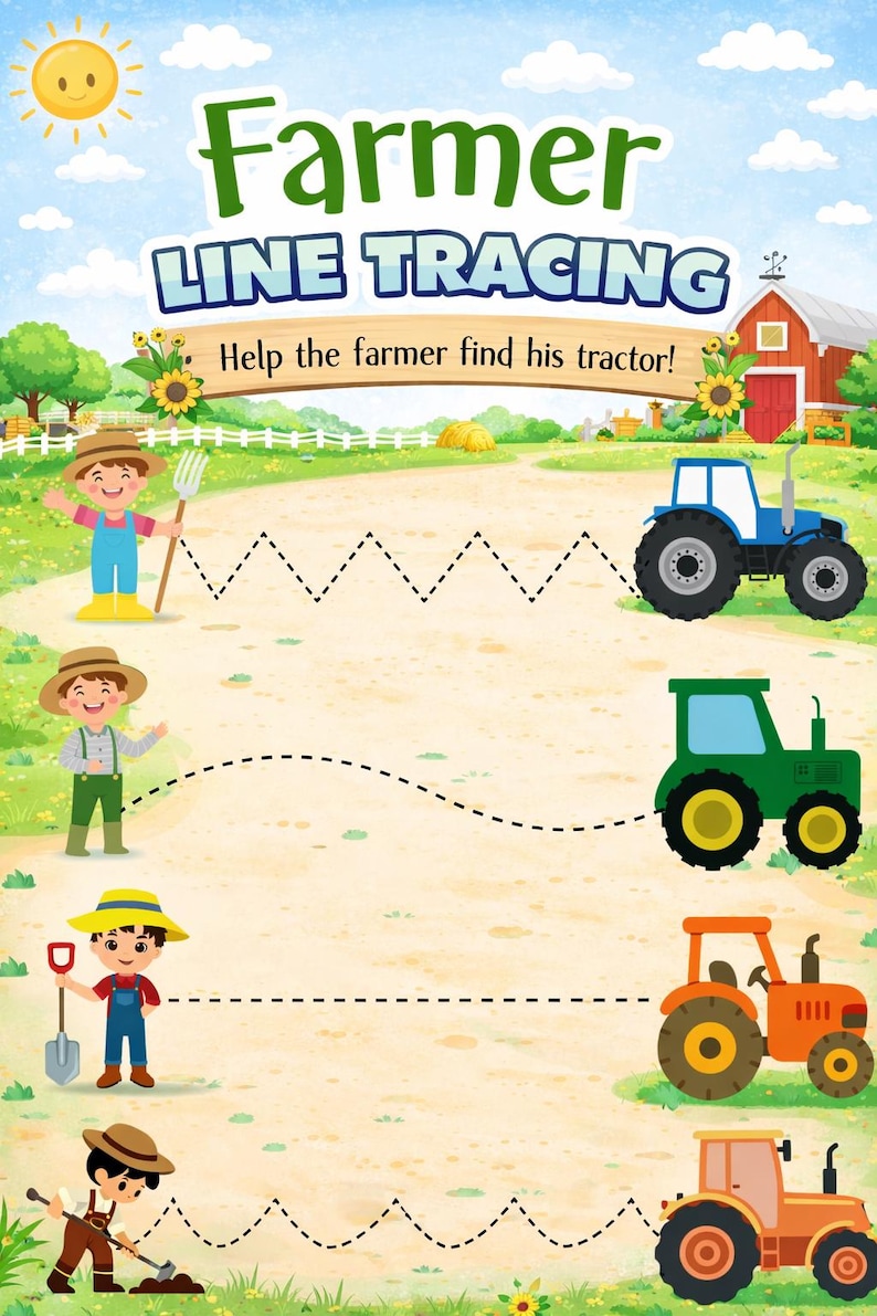 Farmer, Tractor, Line Tracing, Preschool, Pre-k, Center, Digital ...