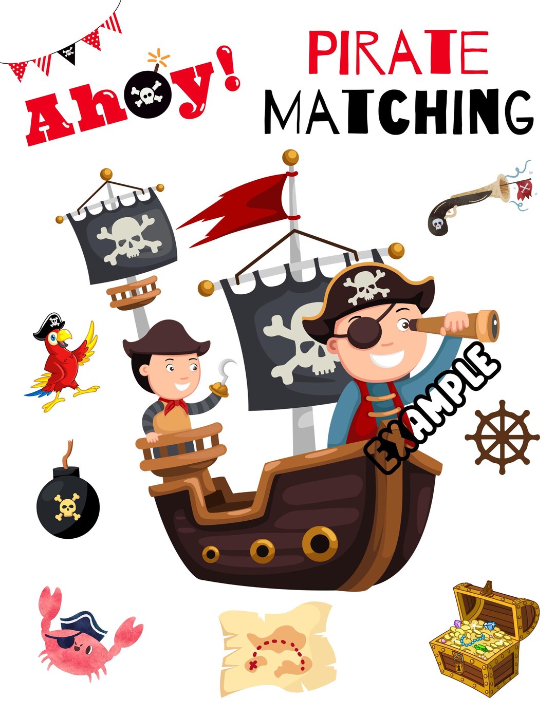 Pirate, Matching Game, Preschool, Pre-k, Digital, File, Matching ...