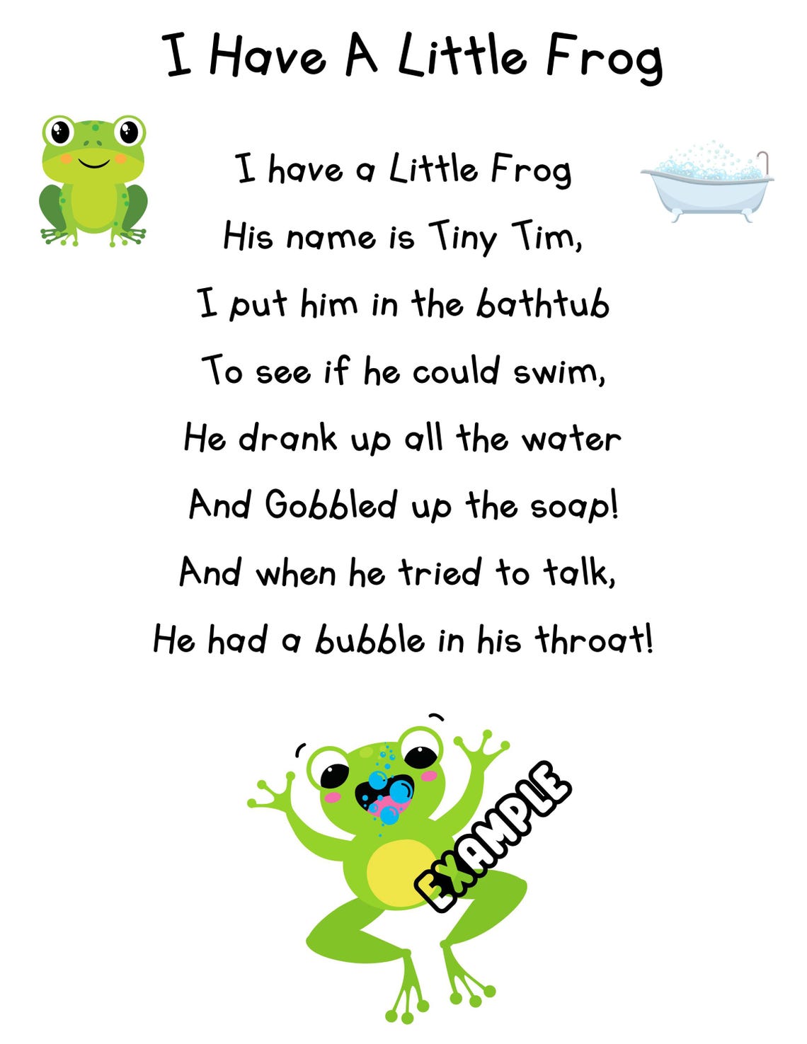 I Have a Little Frog Printable, Preschool Song & Poem (digital File) - Etsy