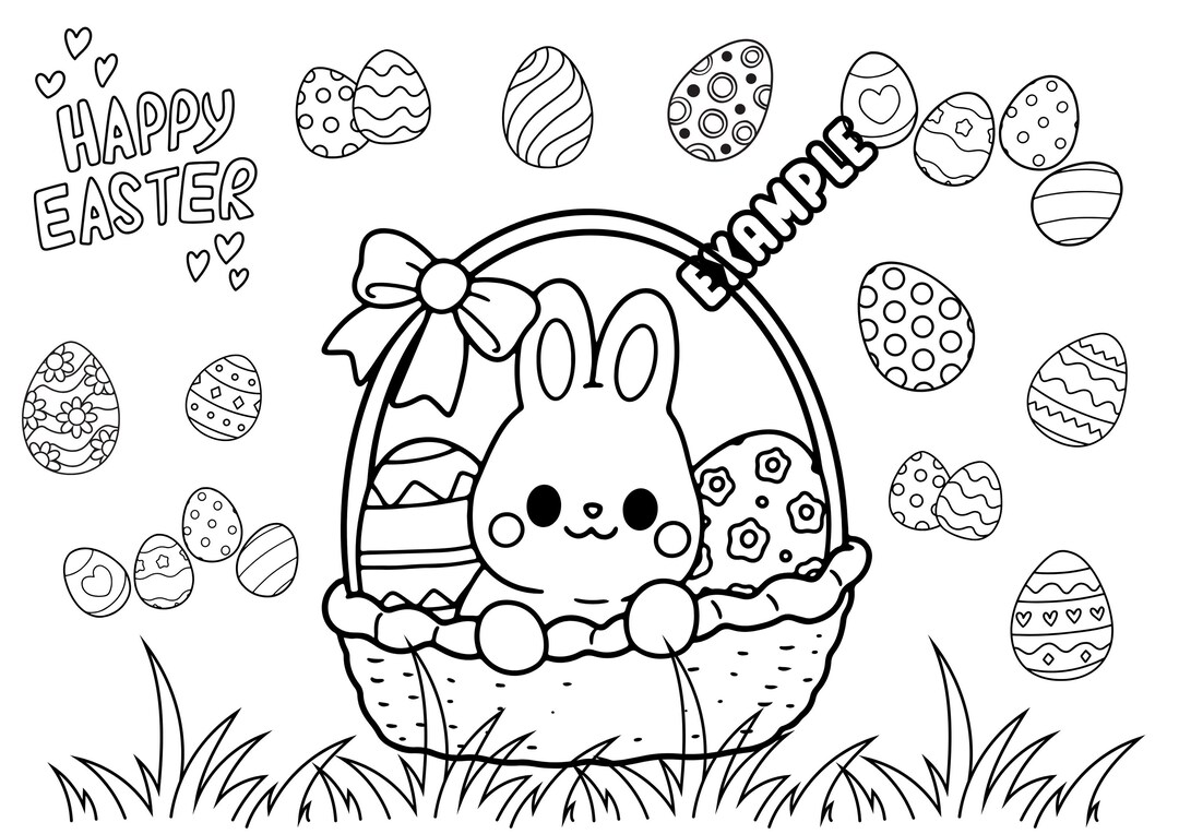 Easter Basket, Bunny, Coloring Page, Digital File, Download, Easter ...