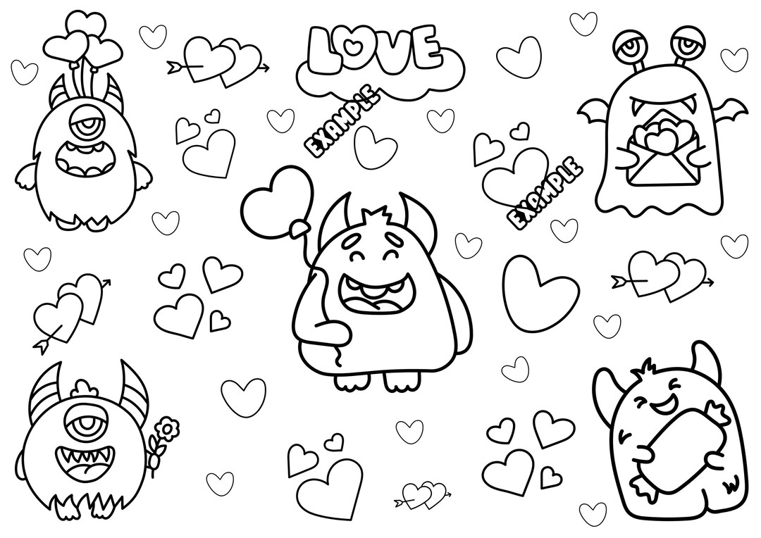 Valentine Monster Coloring Page for Preschool (digital File) - Etsy