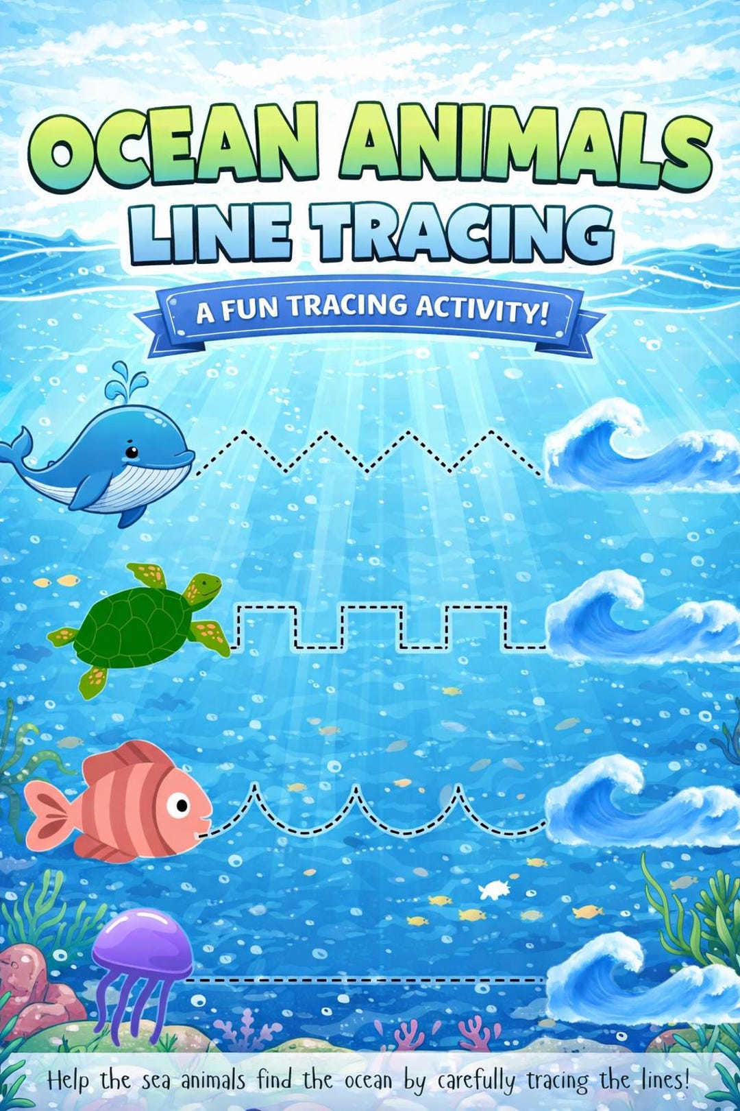 Ocean Animals, Line Tracing, Digital, Download, Center, Preschool, Pre ...