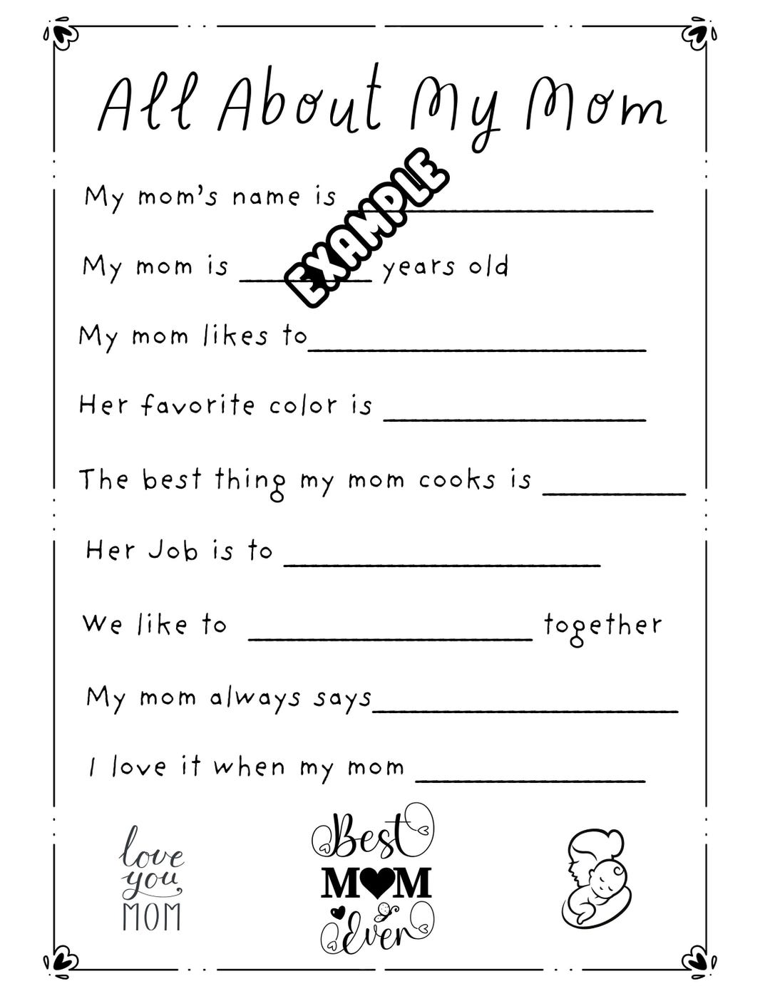 Mother's Day Quiz, All About My Mom, Preschool, Pre-k, Printable ...