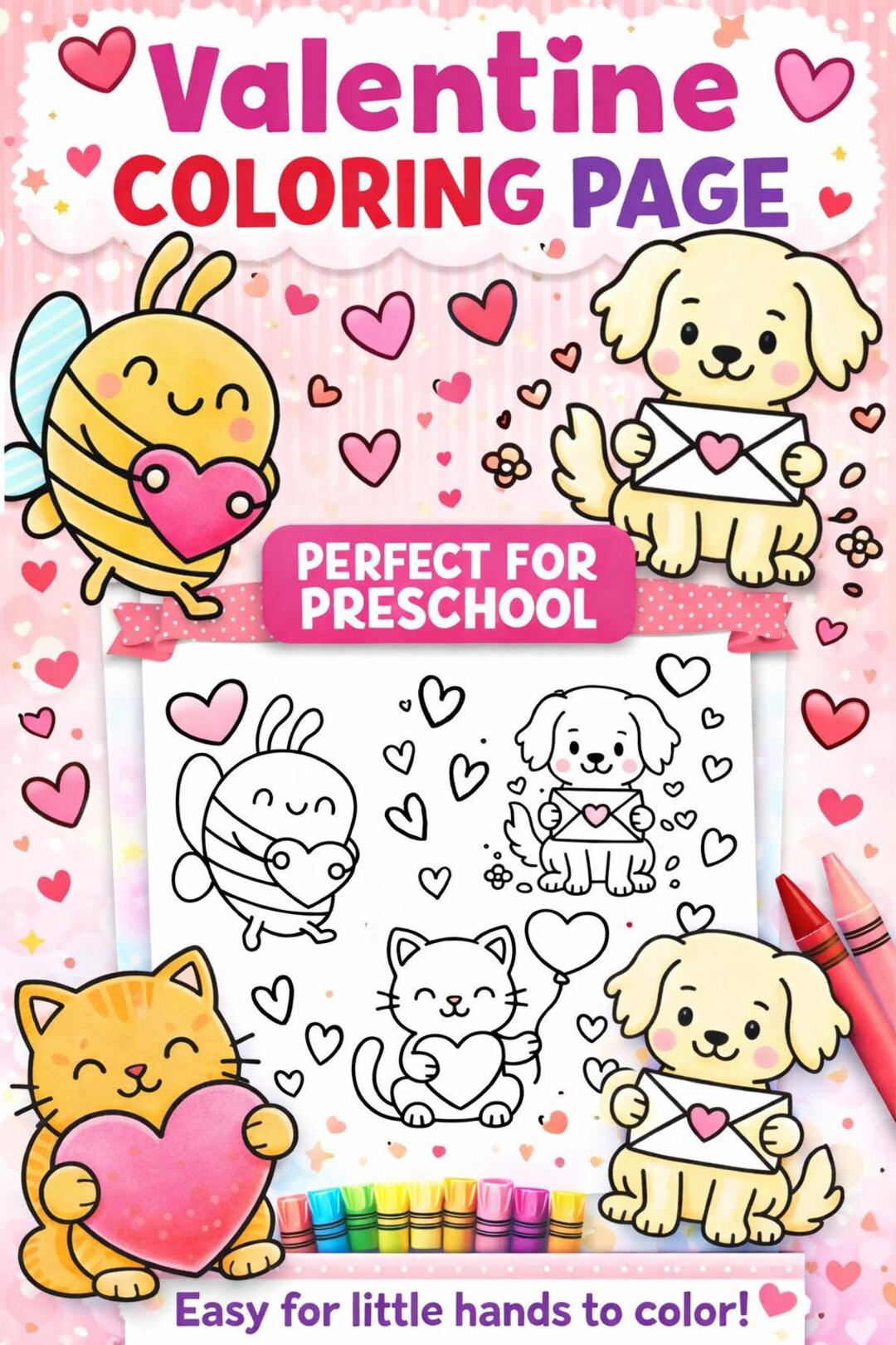Valentine, Heart, Coloring Page, Printable, Digital File, Downloadable ...
