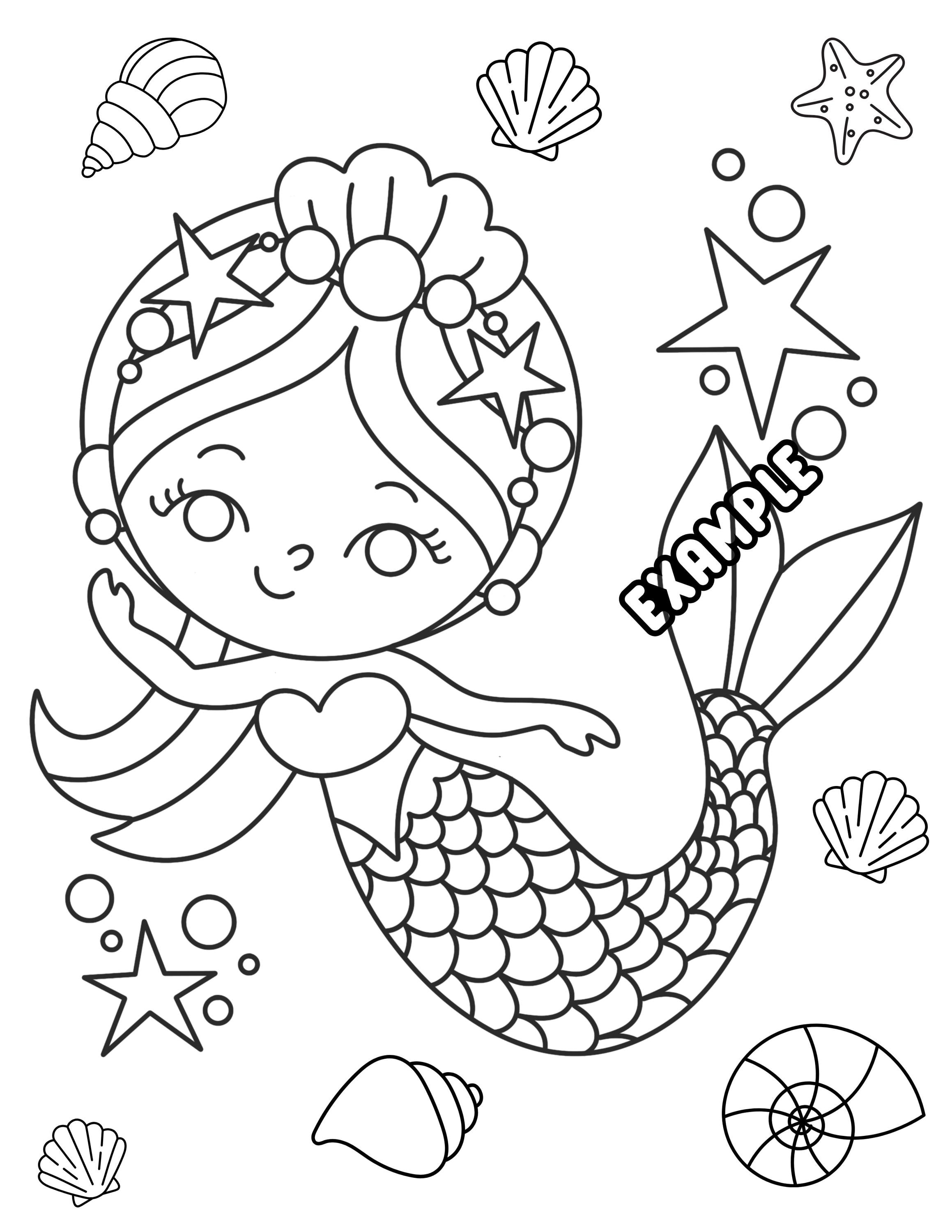 Mermaid Coloring Page, Mermaid, Printable, Digital File, Preschool, Pre ...