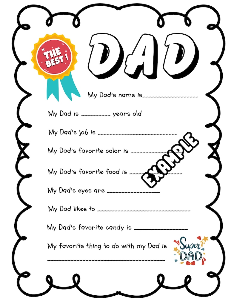 Dad, Father's Day, All About Dad, Pre-k, Preschool, Dad Questionnaire ...