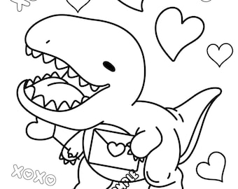 Dino Valentine's Day| Coloring Pages| Easy DOWNLOAD - Etsy Canada