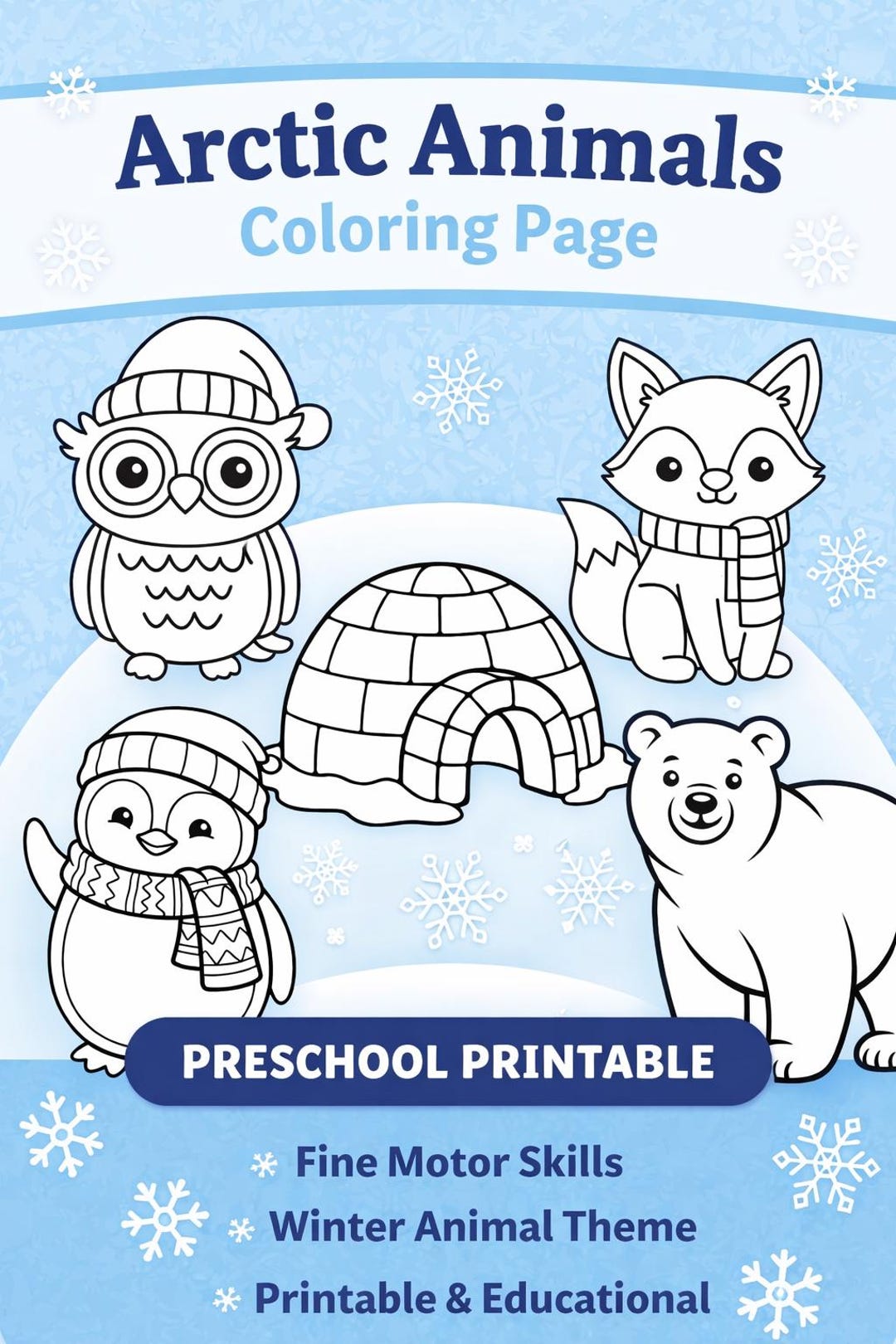 Arctic Animals, Coloring, Page, Preschool, Pre-k, Centers, Penguins ...