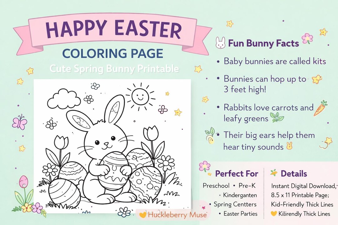 Easter Bunny, Coloring Page, Digital Download, Spring, Printable ...