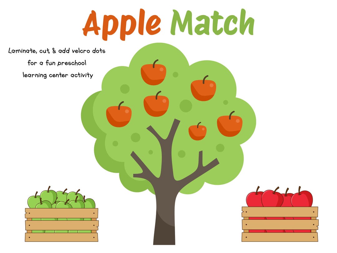 Apple Match, Preschool, Digital Download, Fall, Apple, Matching, Center ...