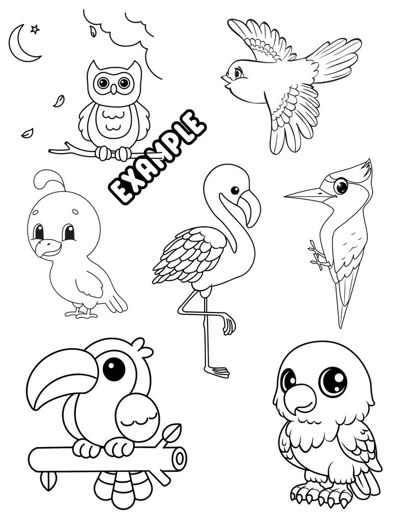 Birds, Coloring Page, Printable, Digital, Downloadable, Preschool, Pre ...