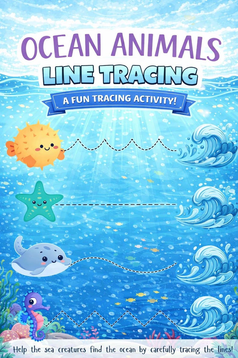 Sea Animals, Ocean Creatures, Line Tracing, Digital Downloadable ...