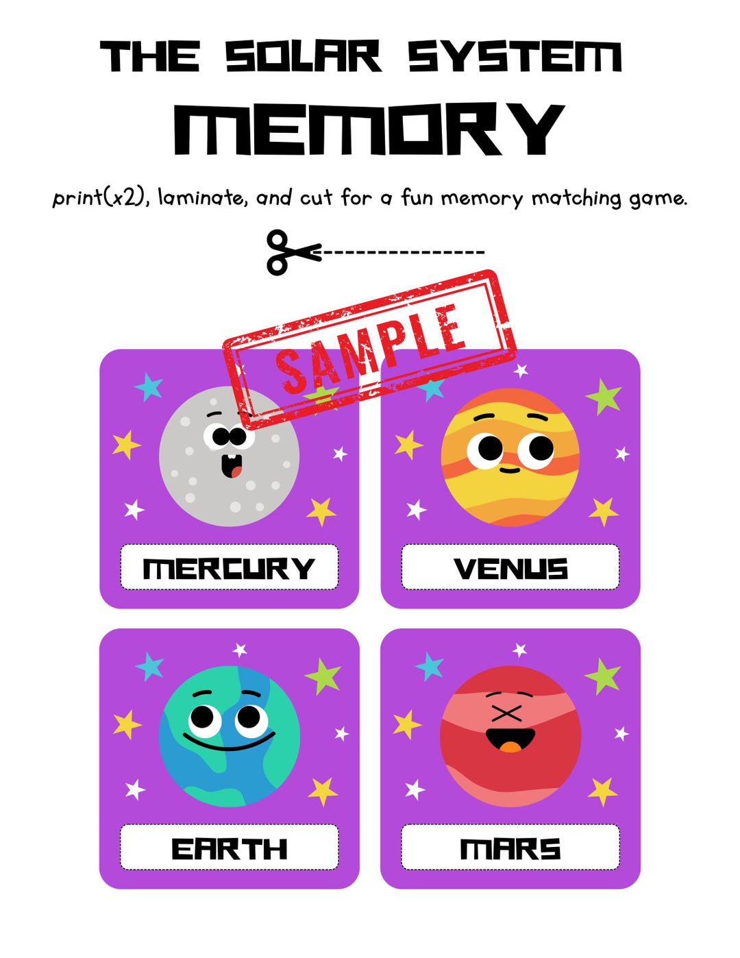 Solar System, Planets, Matching, Game, Preschool, Pre-k, Digital, File ...