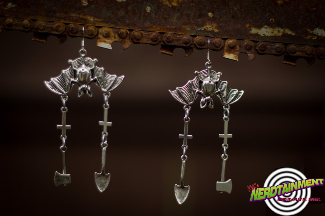 Bat With Inverted Crosses, Axe, and Shovel Earrings Sterling Silver ...