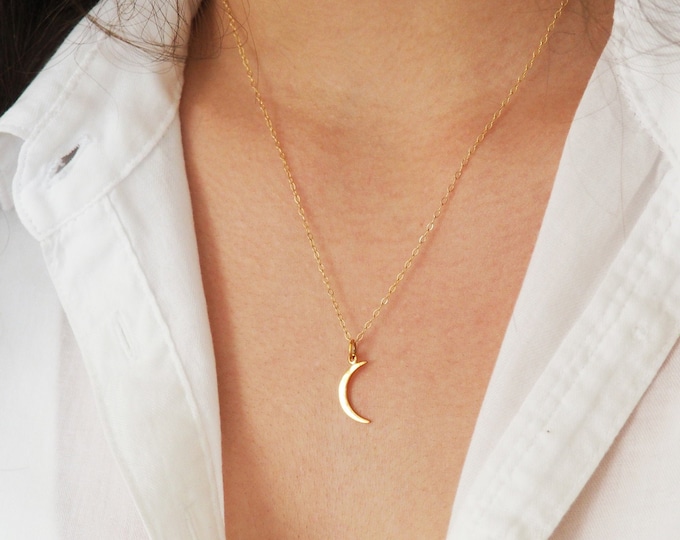 CRESCENT MOON Necklace in Gold and Rose Gold Love You to the Moon ...