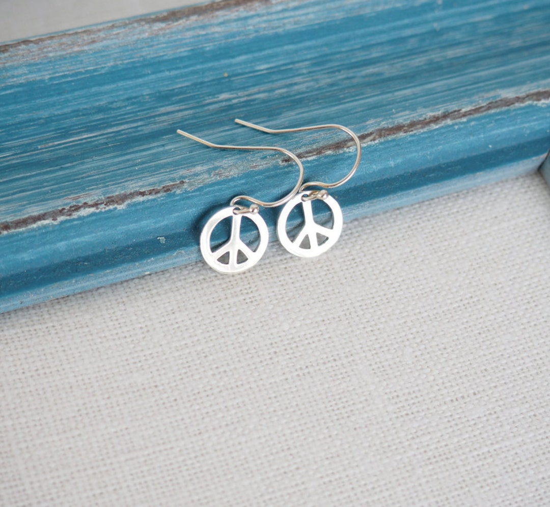 PEACE SIGN Earrings in Sterling Silver and Gold Minimalist Earrings ...