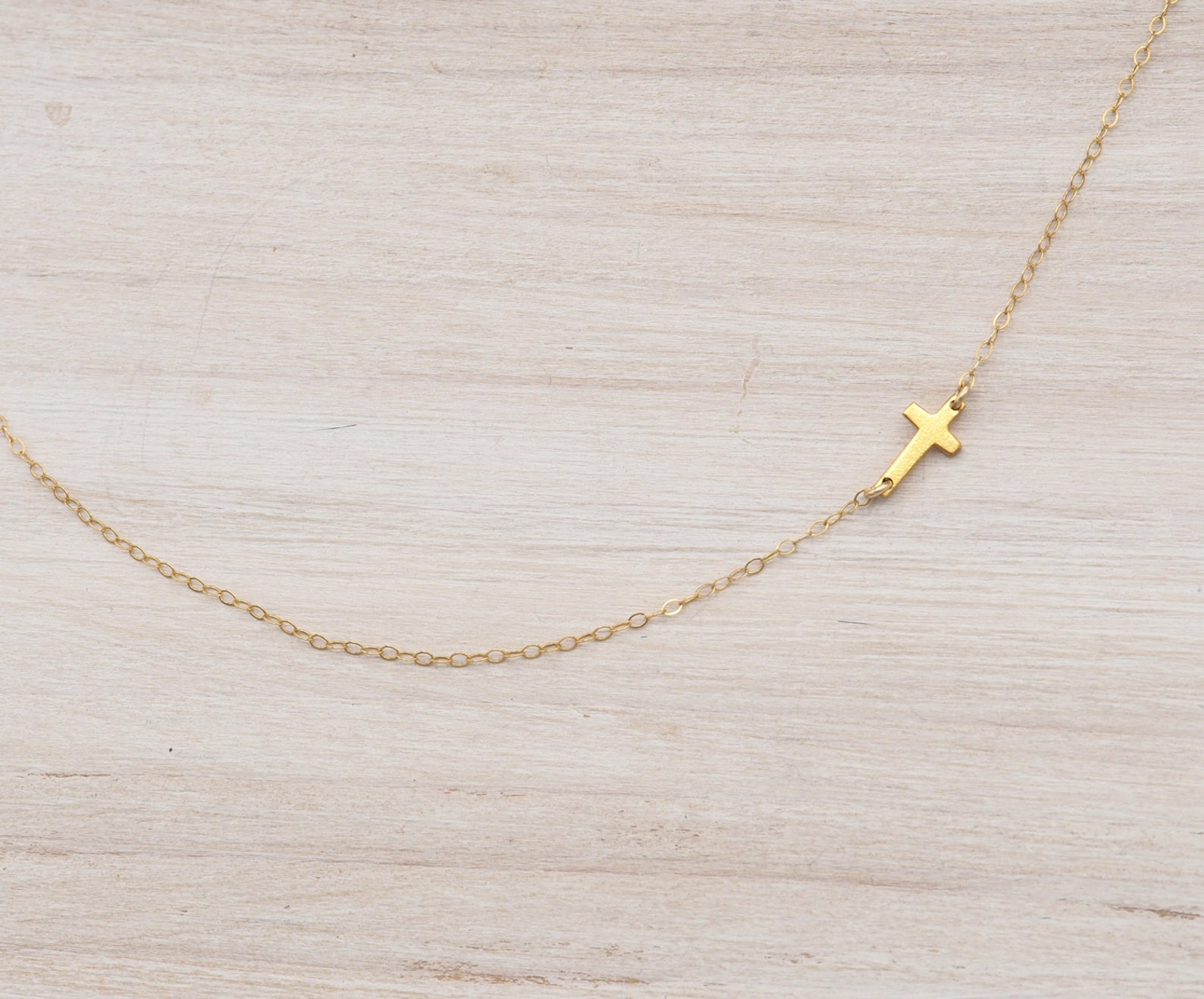 Gold SIDEWAYS CROSS Necklace • Gold Cross Necklace • off Side Cross ...