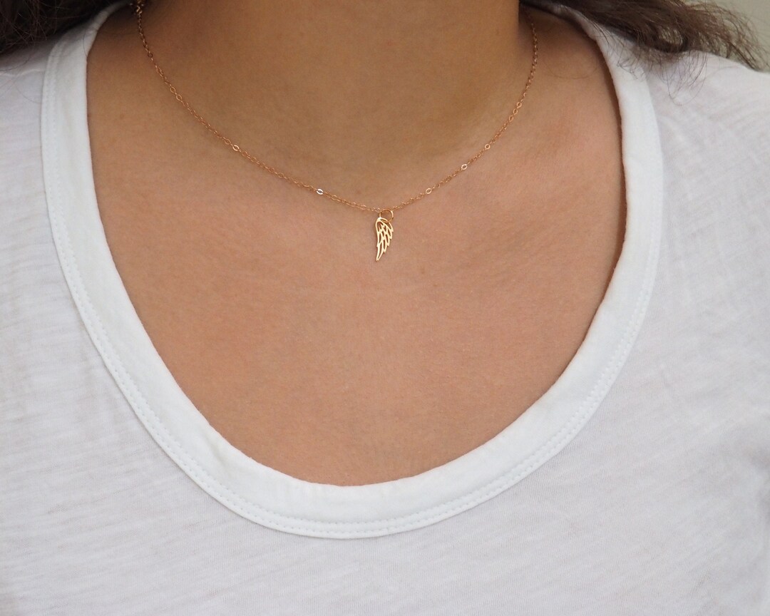 ANGEL WING Necklace in Gold or Rose Gold Dainty Gold Wing Necklace Rose ...