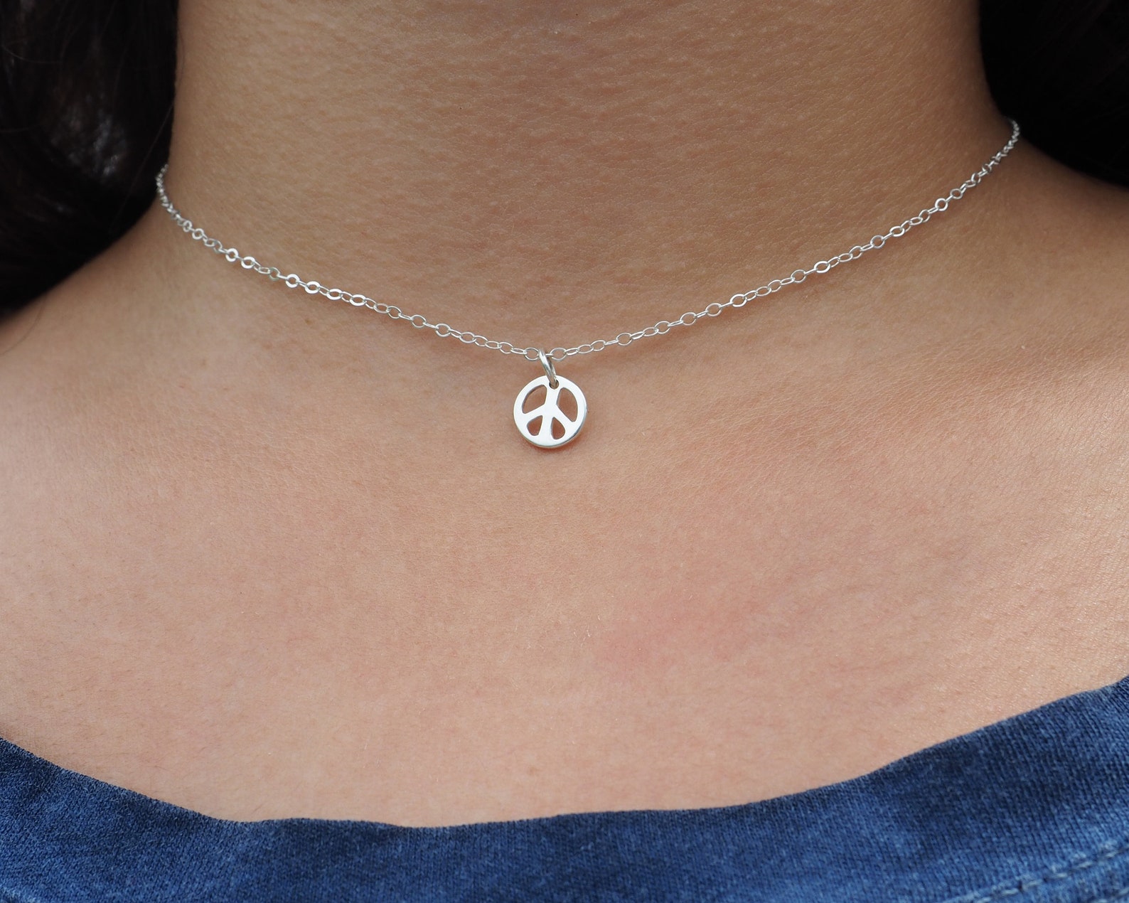 Sterling Silver PEACE Necklace Peace Sign Necklace Silver | Etsy