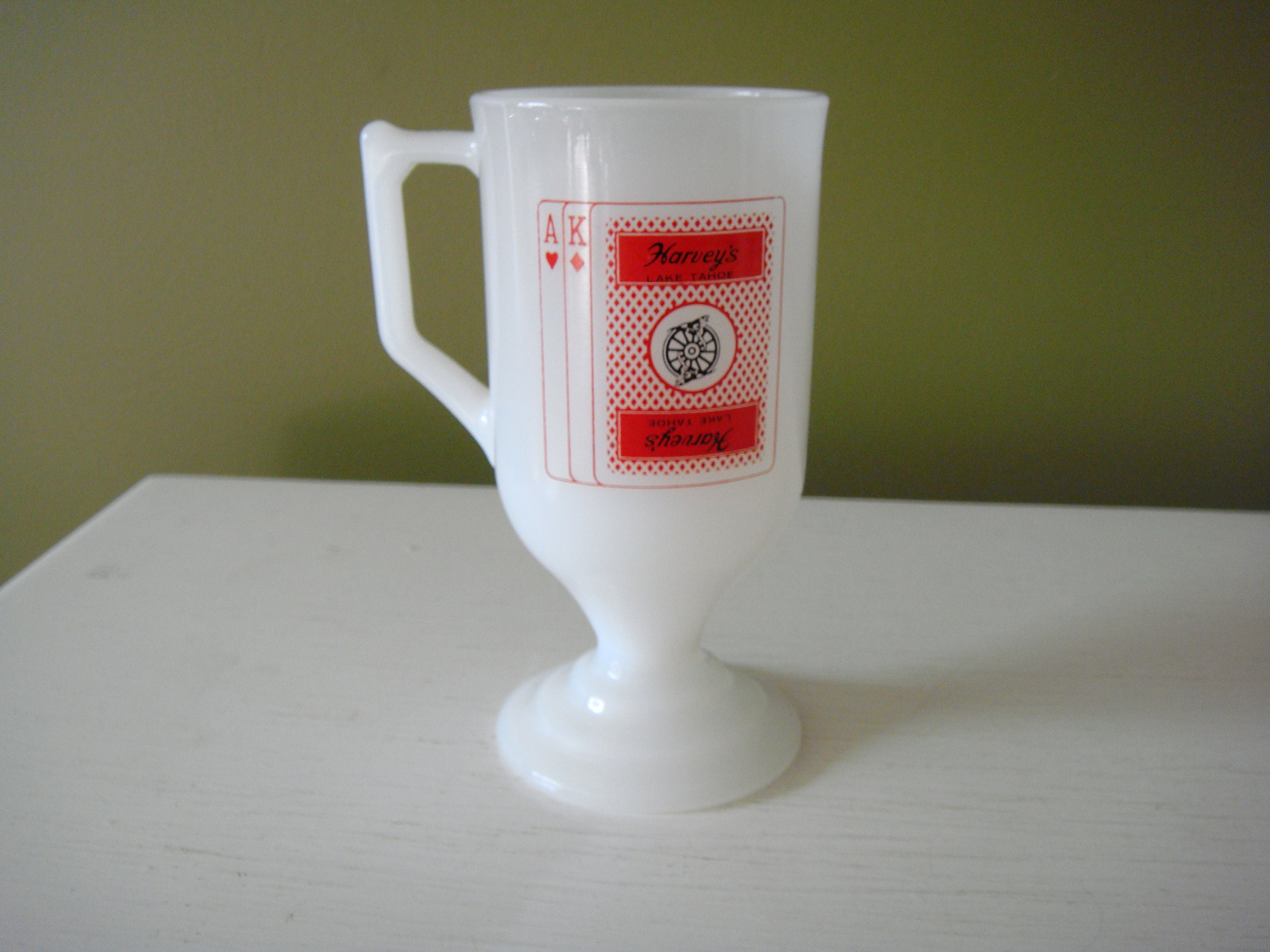 Vintage Milk Glass Pedestal Mug Harvey's Lake Tahoe Harvey's Hotel and ...