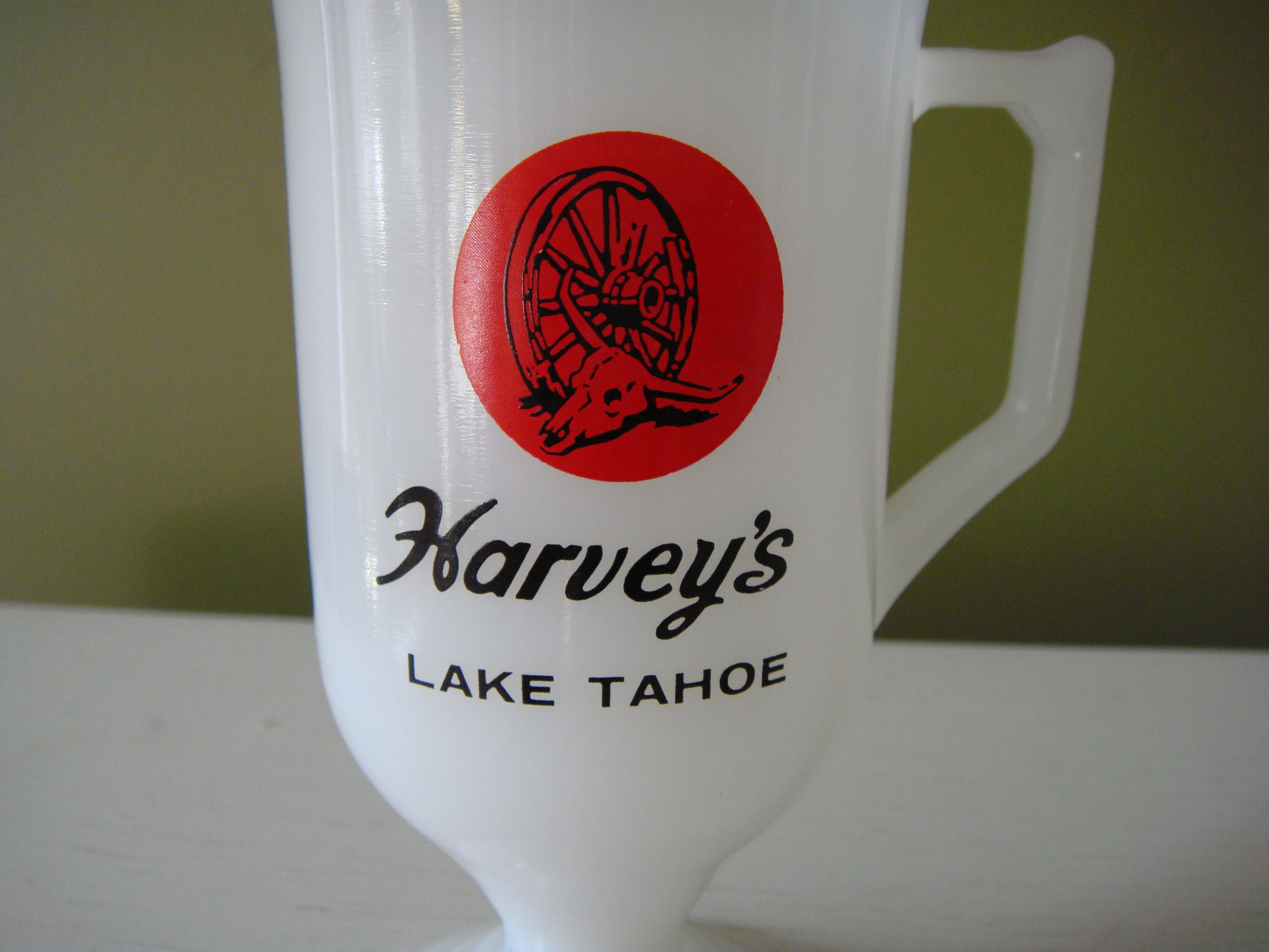 Vintage Milk Glass Pedestal Mug Harvey's Lake Tahoe Harvey's Hotel and ...