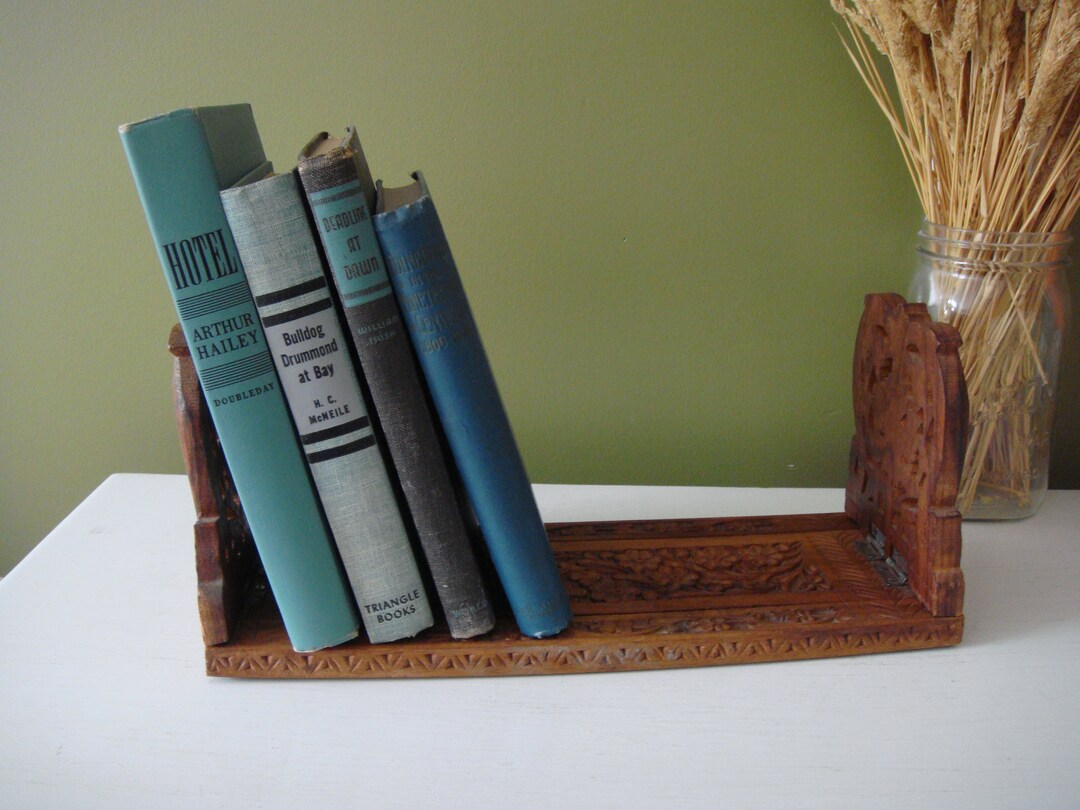 Vintage Wood Carved Expandable Book Holder Expandable Bookends Made in ...