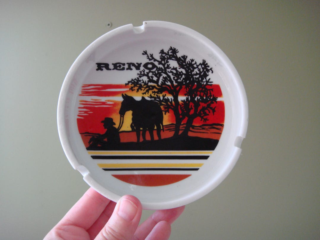 Vintage Reno Ashtray - Cowboy, Horse and Sunset - Etsy