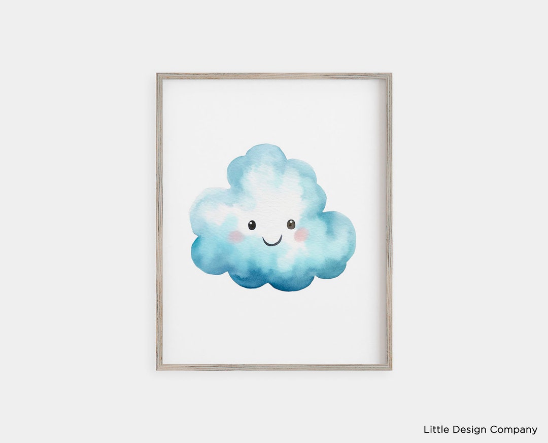 Cheerful Raincloud Art - Happy Rain Cloud Watercolor - Kids Room Decor ...