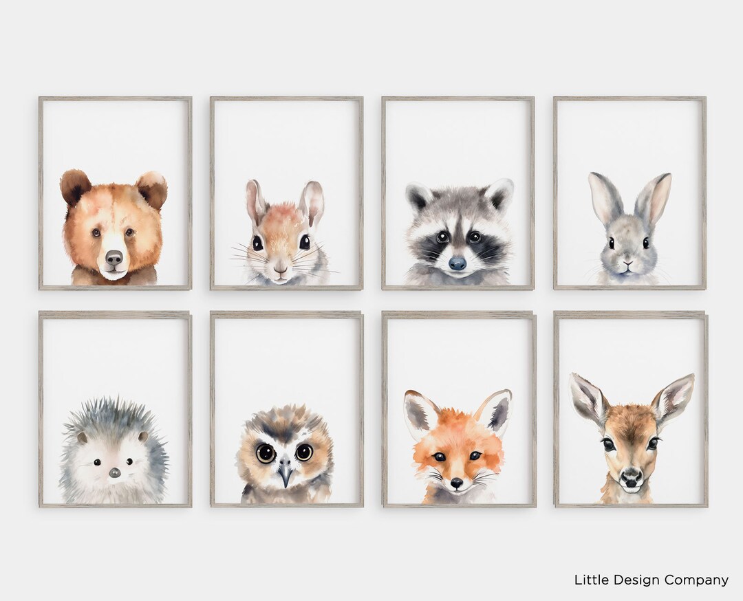 Watercolor Woodland Animals Nursery Prints: Forest Animals Group Art ...