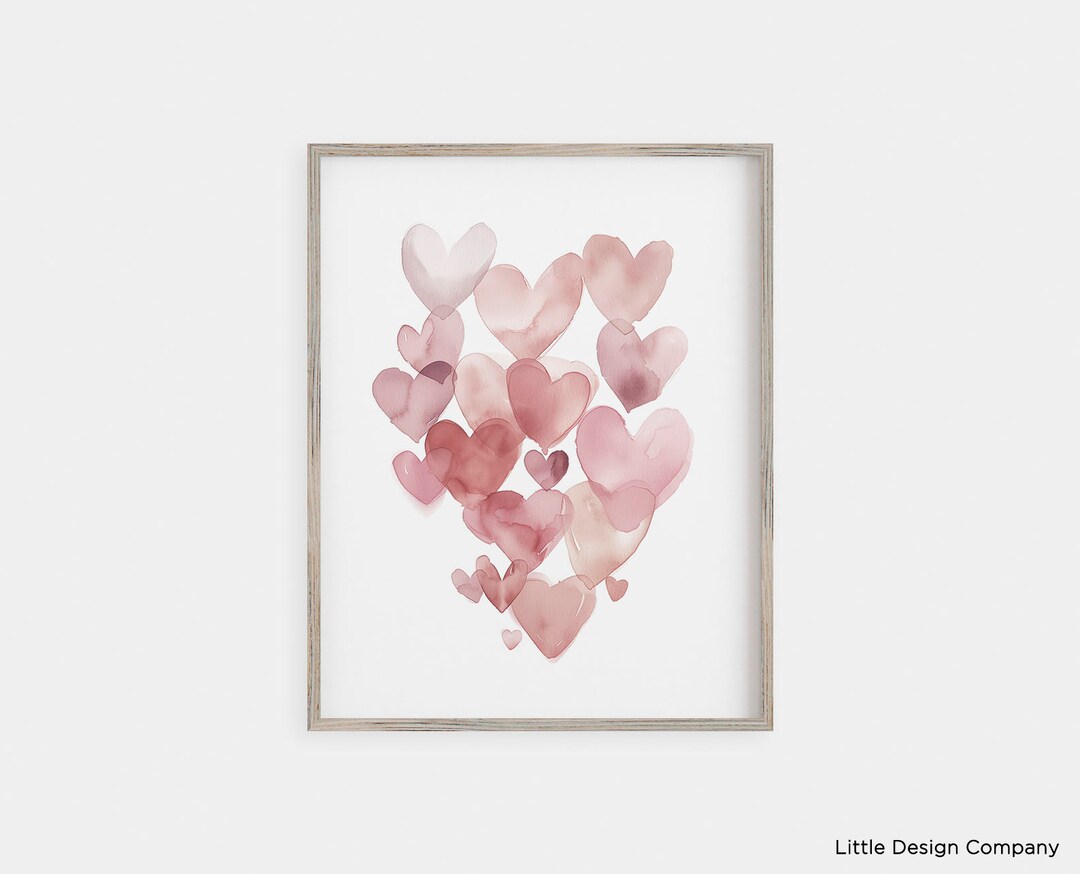 Dusty Pink Hearts Watercolor - Kids Room Decor - Printable Digital File ...