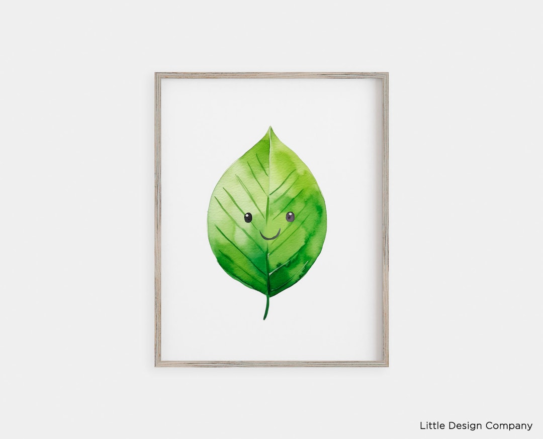Joyful Leaf Art - Happy Leaf Watercolor - Kids Room Decor - Printable ...