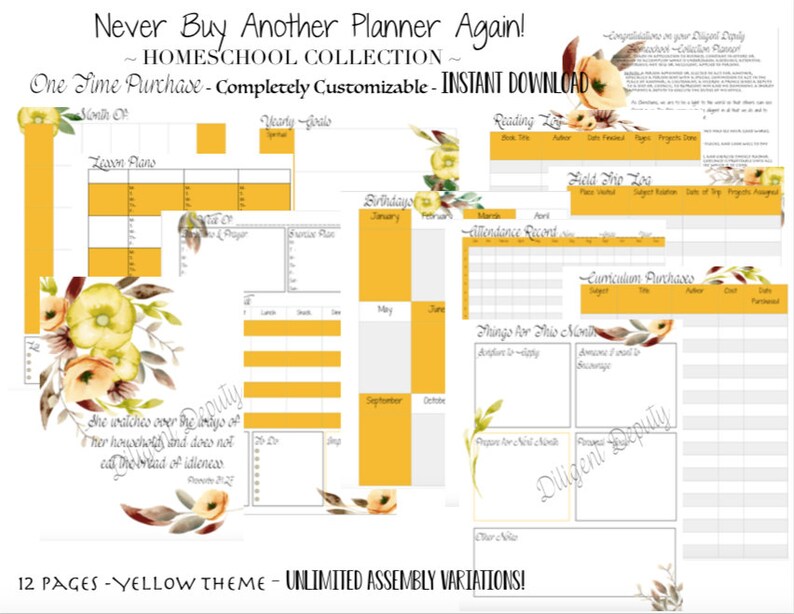 Customizable Christian Homeschool Planner Download Printable YELLOW ...