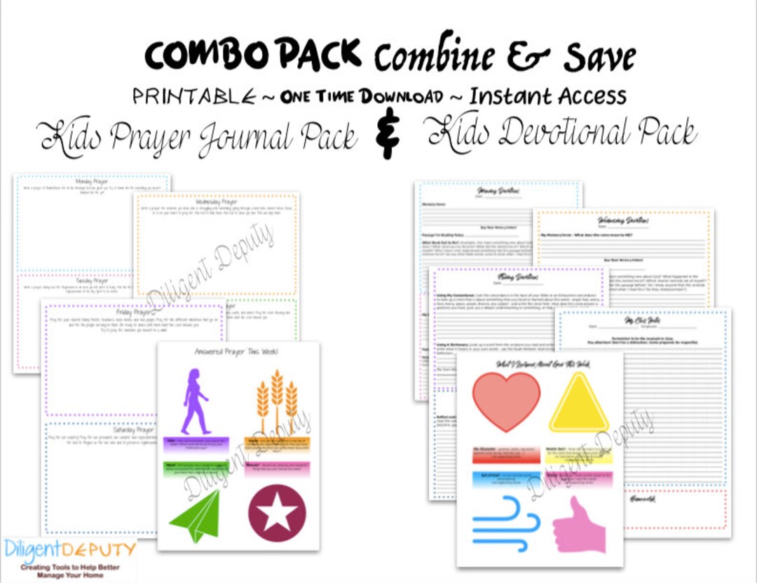 COMBO PACK Kids Devotional Pack & Kids Prayer Journal Pack ~ Christian ...
