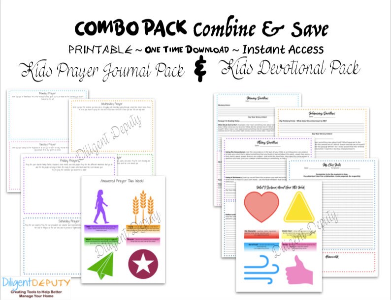 COMBO PACK Kids Devotional Pack & Kids Prayer Journal Pack ~ Christian ...