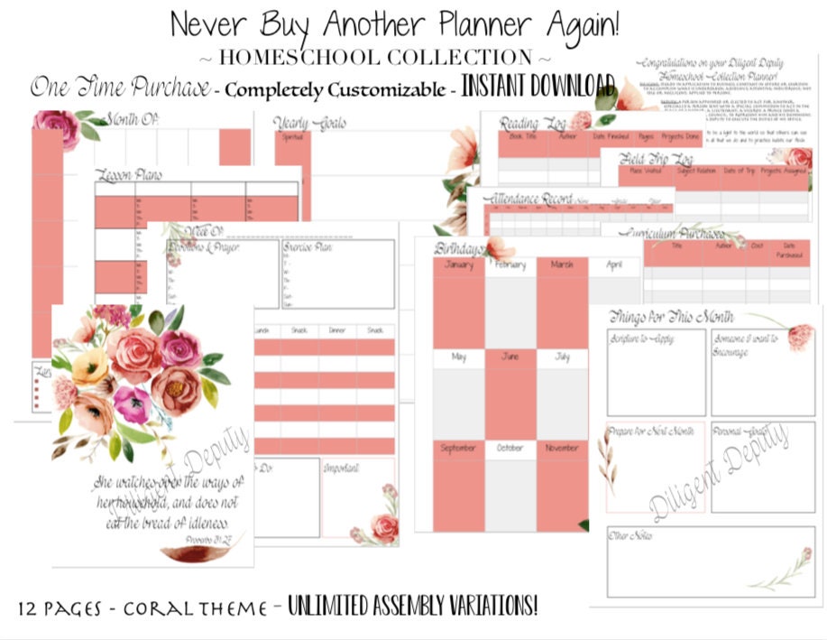 Customizable Christian Homeschool Planner Download Printable CORAL ...