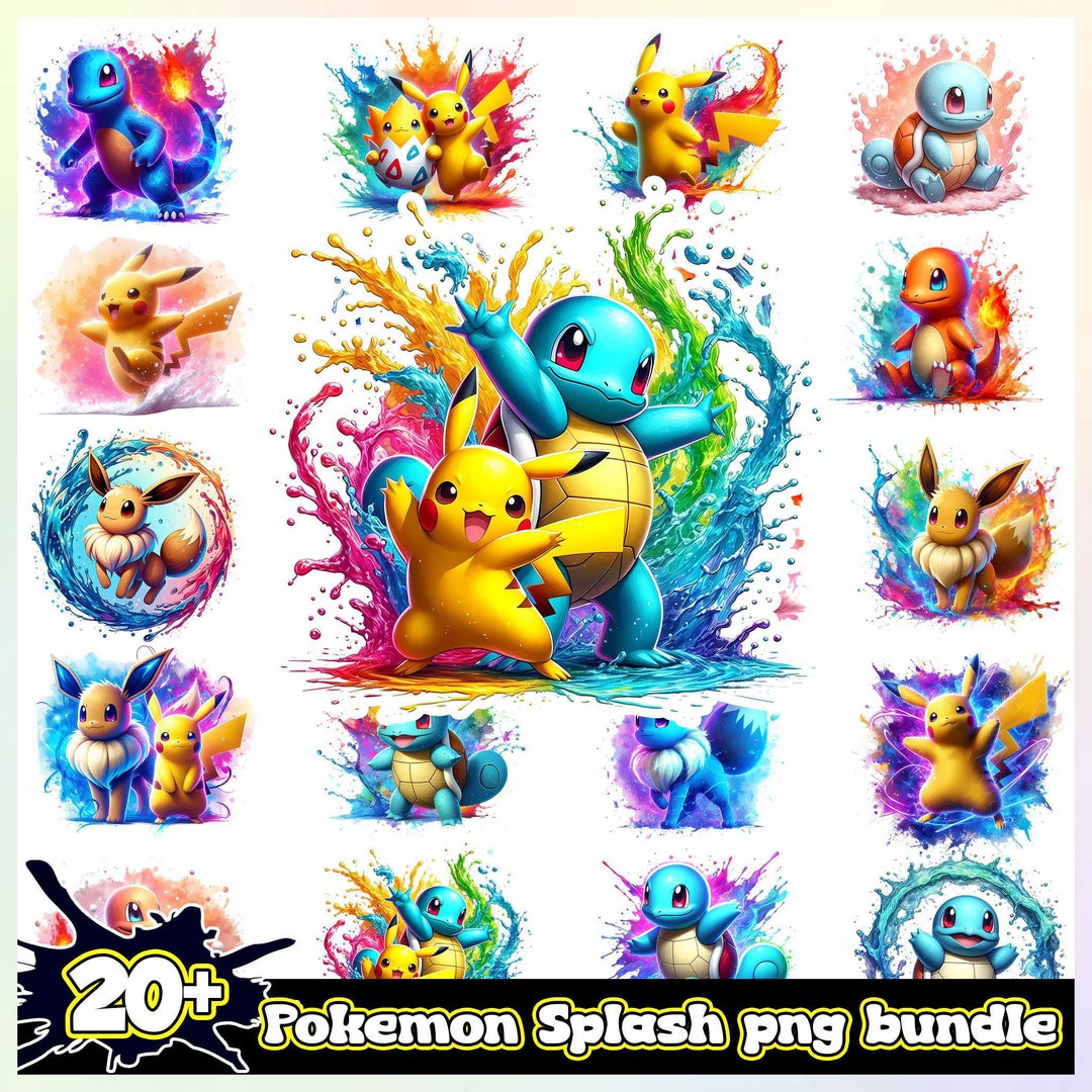 Pokemon Splash and Watercolor Png Bundle, Pikachu Splash and Watercolor ...