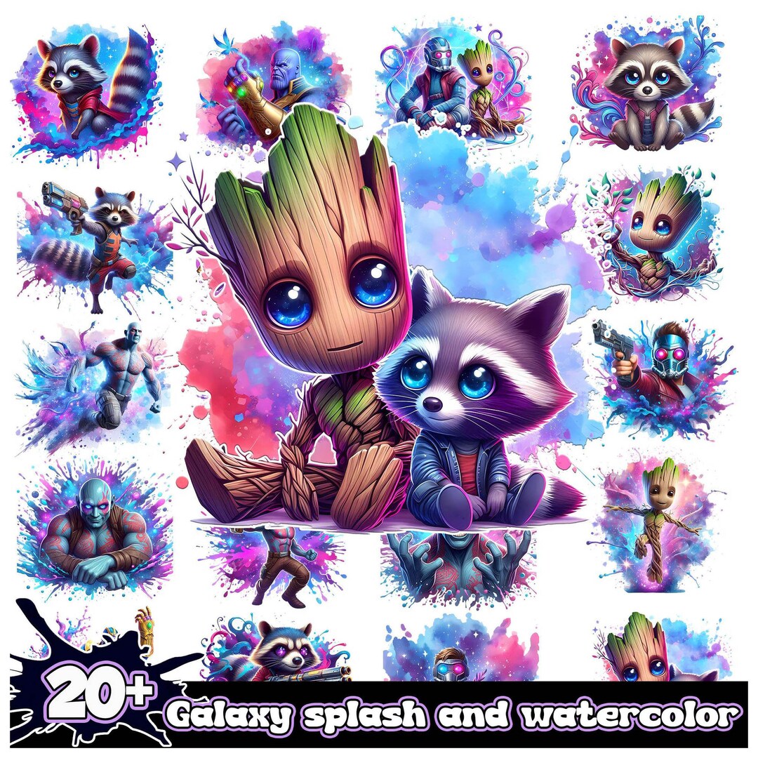 Guardians of the Galaxy Watercolor Splash Baby Groot Png Bundle - Etsy