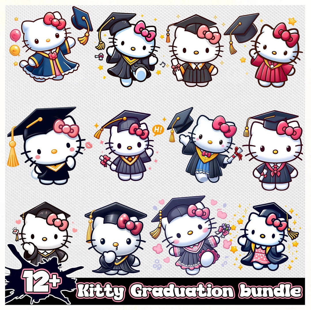 Graduation Kawaii Kitty Senior Png Bundle for Cricut, Layered Svg Png ...