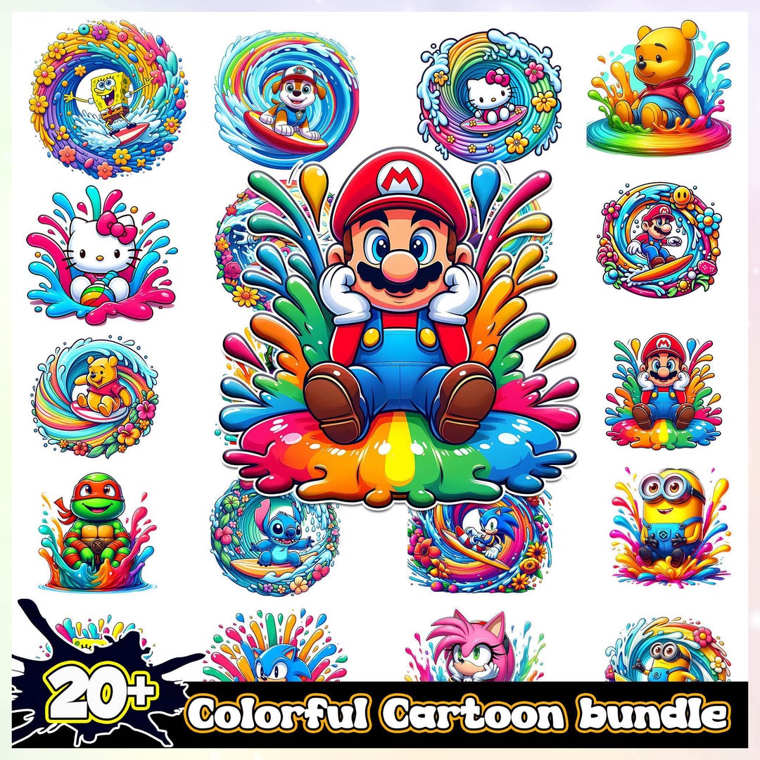 Cartoon Colorful Splash and Watercolor Digital Design PNG File for ...